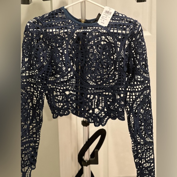 Tops | Crochet Navy Blue Crop Top | Poshmark